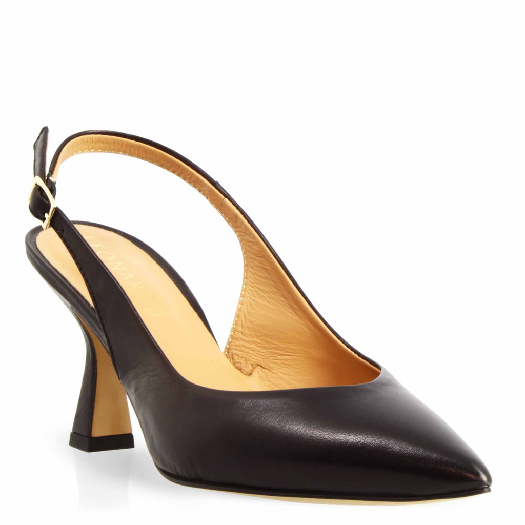 Women's Pointed Toe High Heel Slingback Pumps in Black Leather