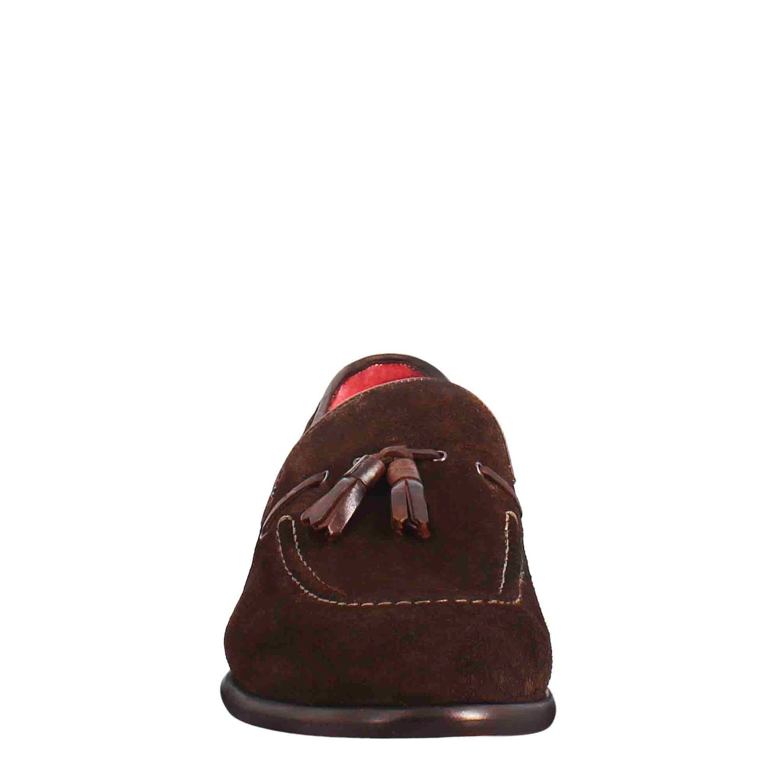 Mocassino con nappine da uomo in pelle scamosciata colore marrone scur