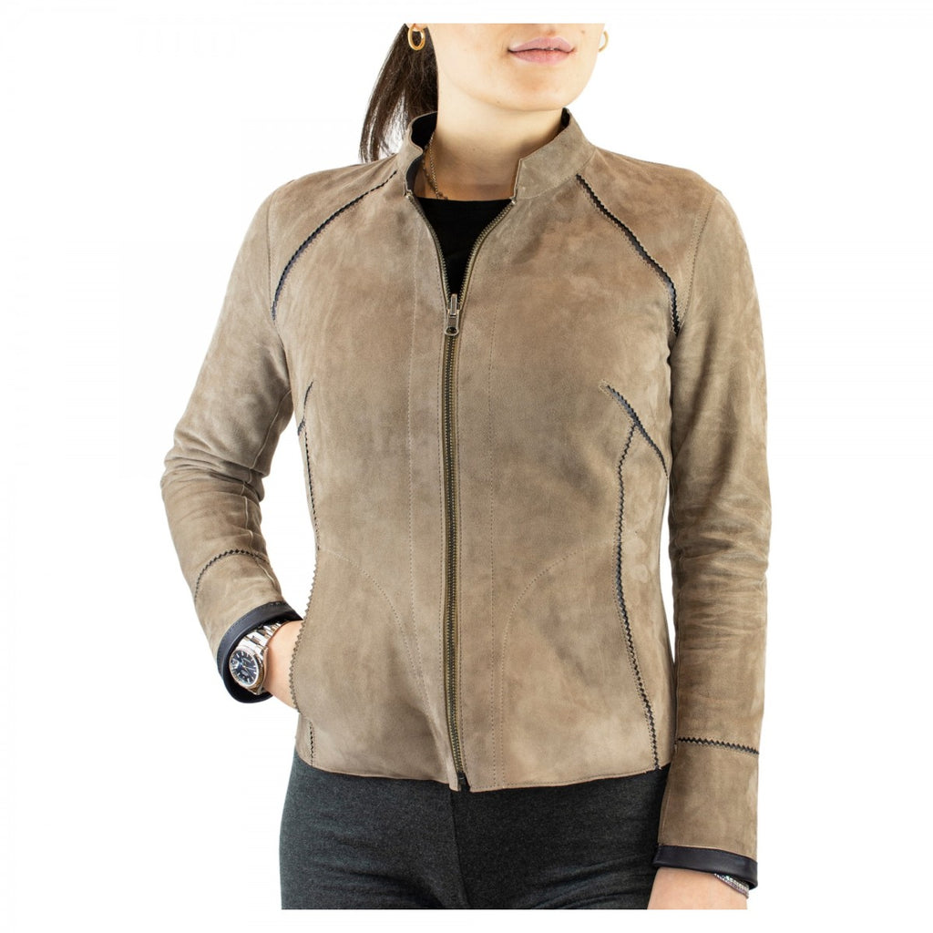 Astrid women's reversible jacket handmade in LEATHER taupe reindeer an