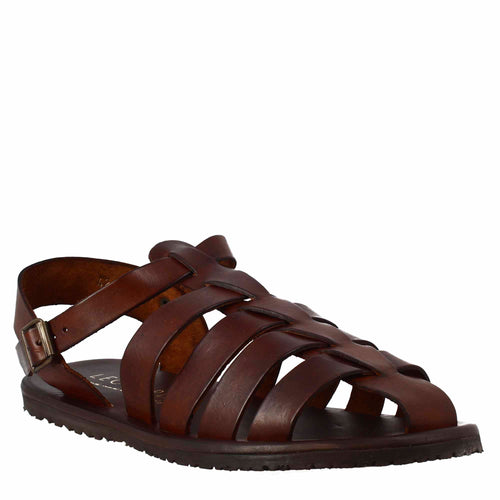 Men's Franciscan sandals handmade in brown leather with ankle strap